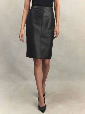 REISS Raya Leather Fitted Midi Skirt