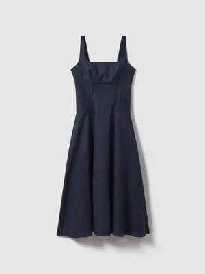 REISS Etta 100% Linen Corset Midi Dress