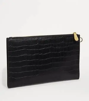 Harrods Medium Croc-embossed Leather Pouch
