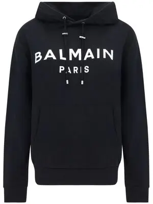 Balmain Logo Print Hoodie - Black