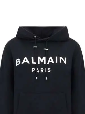 Balmain Logo Print Hoodie - Black