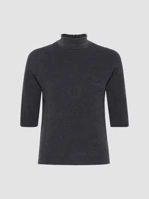 Brunello Cucinelli Cashmere English Rib Sweater With Precious Ribbed Collar - Dark Grey