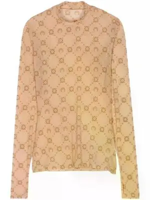 MARINE SERRE Logo-pattern Mock-neck Top - Neutrals