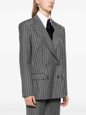 Alberta Ferretti Flannel Double-breasted Blazer - Grey