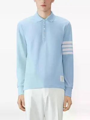 Thom Browne Cotton Pique 4-bar Long Sleeve Polo - Blue