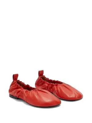 JIL SANDER Gathered Leather Ballerinas - Red