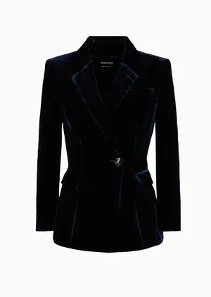Giorgio Armani Velvet Single-Breasted Jacket Blue
