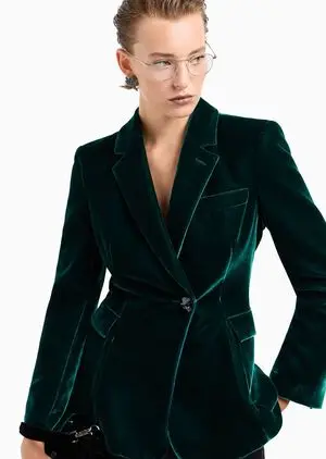 Giorgio Armani Velvet Single-breasted Jacket - Green