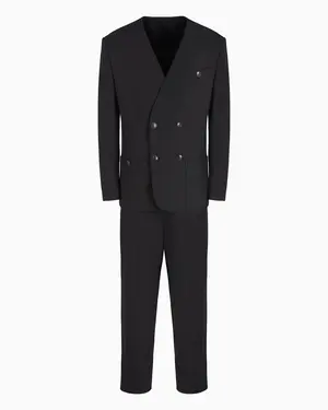 Giorgio Armani Double-breasted Suit In Stretch Virgin Wool - Black