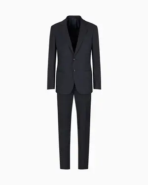 Giorgio Armani Soho Line Single-breasted Suit In A Virgin Wool Canneté-effect Jacquard Weave - Blue