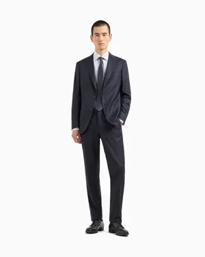 Giorgio Armani Soho Line Single-breasted Suit In A Virgin Wool Canneté-effect Jacquard Weave - Blue