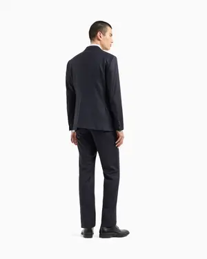 Giorgio Armani Soho Line Single-breasted Suit In A Virgin Wool Canneté-effect Jacquard Weave - Blue