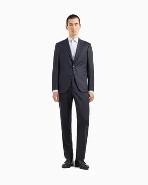Giorgio Armani Soho Line Single-breasted Suit In A Virgin Wool Canneté-effect Jacquard Weave - Blue