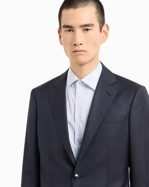 Giorgio Armani Soho Line Single-breasted Suit In A Virgin Wool Canneté-effect Jacquard Weave - Blue