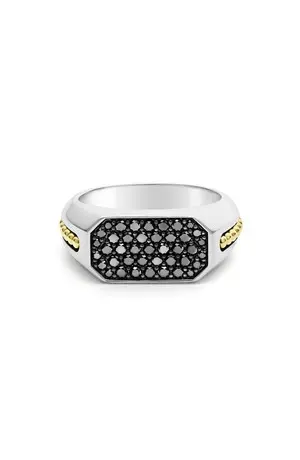 Lagos Anthem Diamond Pavé Signet Ring - Black