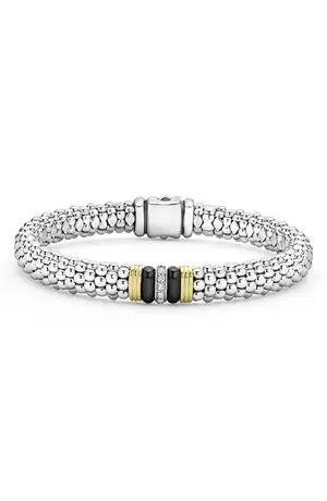 Lagos Single Pavé Diamond Station Caviar Bracelet - Silver