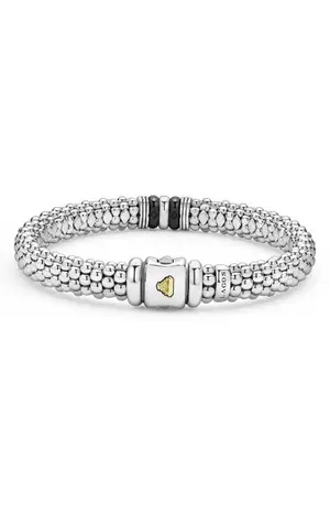 Lagos Single Pavé Diamond Station Caviar Bracelet - Silver