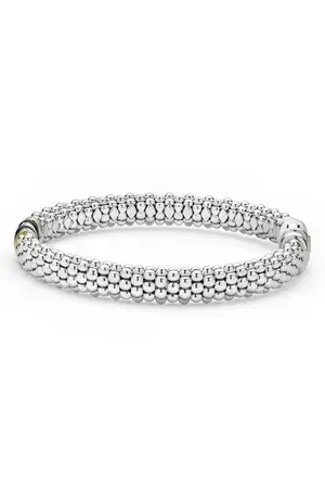 Lagos Single Pavé Diamond Station Caviar Bracelet - Silver