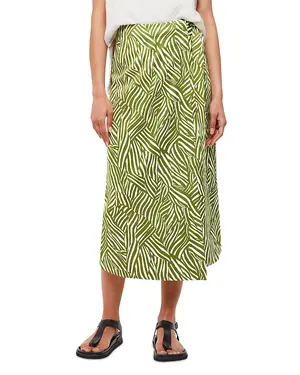 Whistles Linear Leaf Print Wrap Midi Skirt