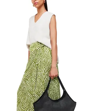 Whistles Linear Leaf Print Wrap Midi Skirt