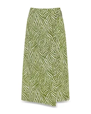 Whistles Linear Leaf Print Wrap Midi Skirt