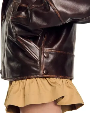 Sandro Clem Leather Jacket - Brown
