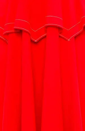 BUXOM COUTURE Topstitched Long Sleeve Peplum Shirt Dress - Red