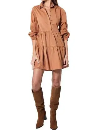 Young Fabulous & Broke Brooks Poplin Dress In Leather - Beige