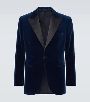 Brioni Satin-trimmed Cotton Velvet Tuxedo Jacket - Blue
