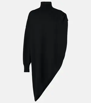 Alaïa Asymmetric Caped Turtleneck Sweater - Black