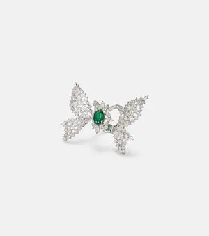 Yeprem 18kt White Gold Ring With Diamonds And Emerald - Silver