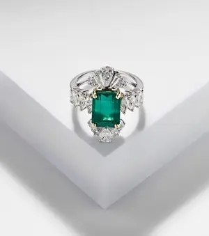 Yeprem 18kt White Gold Ring With Diamonds And Emerald