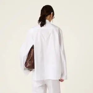 Miu Miu Cotton Poplin Shirt With Embroidered Logo - White