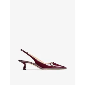 JIMMY CHOO Amita 45 Faux Pearl-embellished Patent-leather Heeled Courts - Garnet