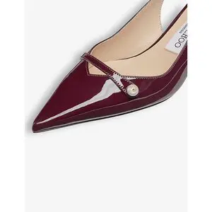 JIMMY CHOO Amita 45 Faux Pearl-embellished Patent-leather Heeled Courts - Garnet
