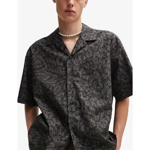 Hugo Logo-print Short-sleeve Cotton Shirt - Black