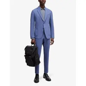 BOSS Slim-fit Micro Square-print Stretch-woven Shirt - Navy