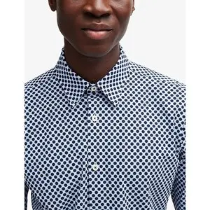 BOSS Slim-fit Micro Square-print Stretch-woven Shirt - Navy