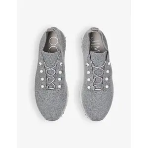 JIMMY CHOO Veles Faux Pearl-embellished Knitted Low-top Trainers - X Ash Mix