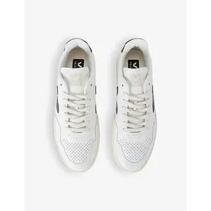 VEJA V-90 Logo-embroidered Low-top Leather Trainers - White/navy