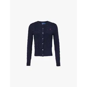 Polo Ralph Lauren Brand-embroidery Cable-knit-pattern Cotton Cardigan - Hunter Navy
