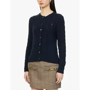 Polo Ralph Lauren Brand-embroidery Cable-knit-pattern Cotton Cardigan - Hunter Navy