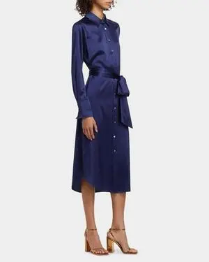 Ramy Brook Victoria Silk Shirtdress - Navy