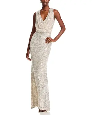 Eliza J Halter Sequin Gown - Silver