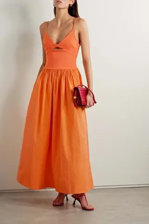 ESSE STUDIOS Cutout Stretch-knit And Cotton-poplin Maxi Dress