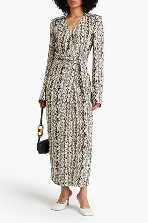 Nanushka Printed Crepe Midi Wrap Dress