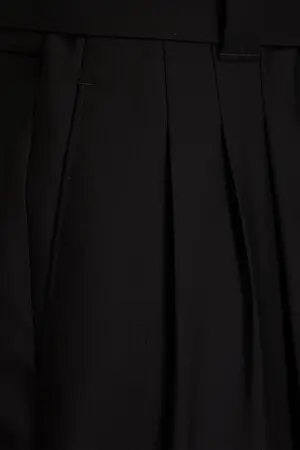 Another Tomorrow Pleated Wool Tapered Pants - Black