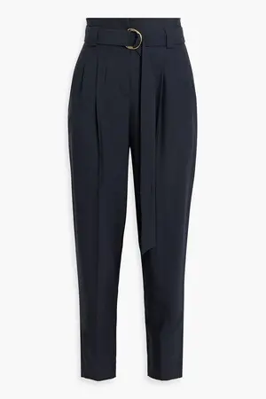 Another Tomorrow Pleated Wool Tapered Pants - Navy