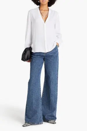 Another Tomorrow Pleated Stretch-crepe Blouse