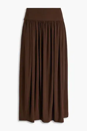 Tibi Gathered Jersey Midi Skirt - Dark Brown